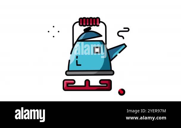 Animation kettle with stove icon. Seamless looping video with alpha ...