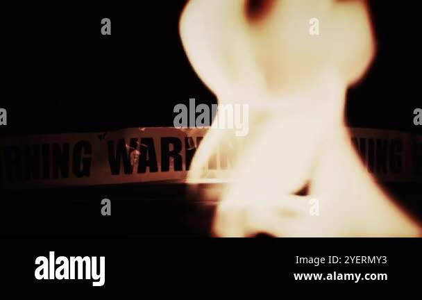 Danger Crime Scene Symbol Warning Sign Strip in Fire Stock Video ...