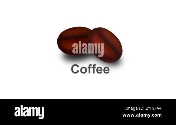Animation of coffee, caffeine chemical structure alongside coffee beans ...