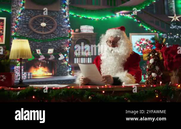 Santa Claus checks his list twice in this warm Christmas setting ...