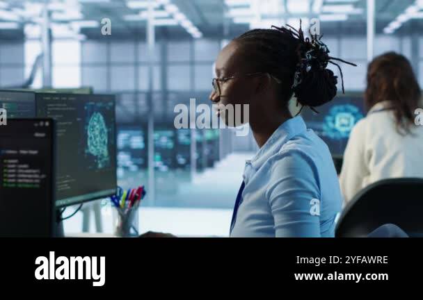 Portrait Of Happy Computer Scientist Programming In Ai Data Center Used For Machine Learning