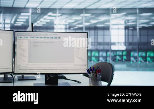 Computers in empty data center facility managing rackmounts energy ...