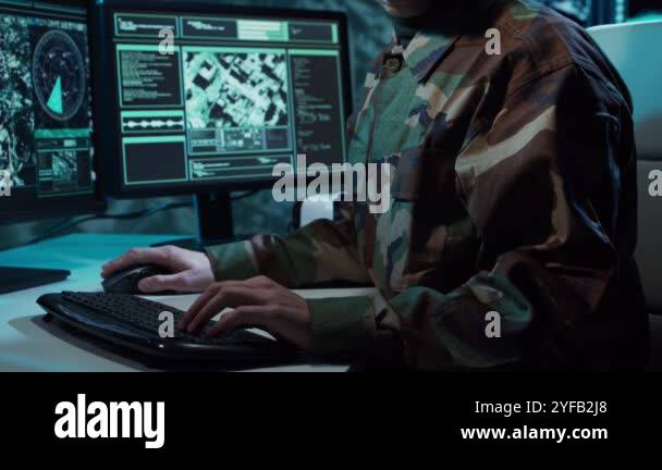 Workplace of the military air traffic controller in the control tower ...