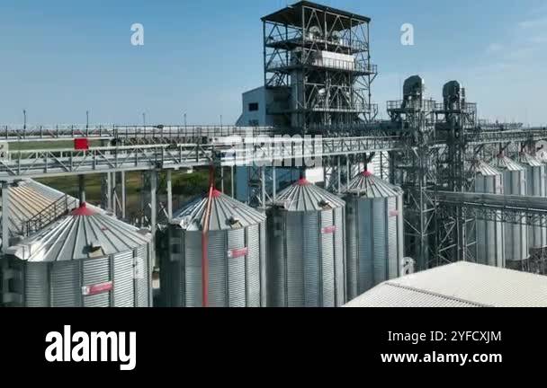 Industrial grain silos and processing plant. A large industrial ...