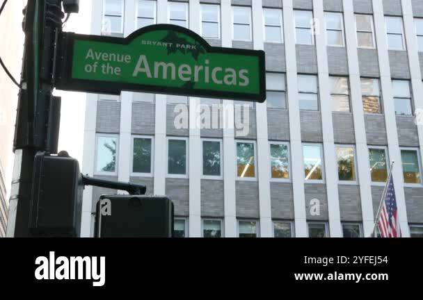 New York City crossroad, street intersection green road sign. 6 Sixth ...