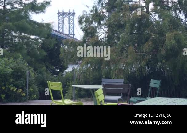 Manhattan Bridge to Brooklyn Dumbo. New York City symbols, USA. Picnic ...