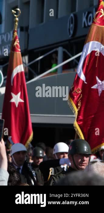 Izmir, Turkey - Oct 29 2024: Turkish soldiers marching in slow motion ...