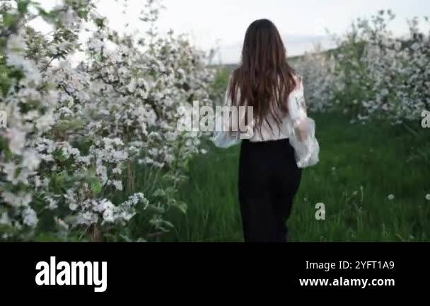 Observing behind, Running trees, Blooming smile. As she runs through ...