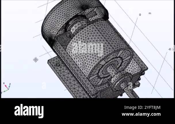 Video clip of computer 3d modeling. Engine model with calculation grid ...