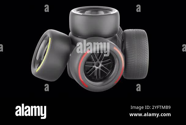 Racing wheels with different compounds type tyres. Soft, hard, medium ...