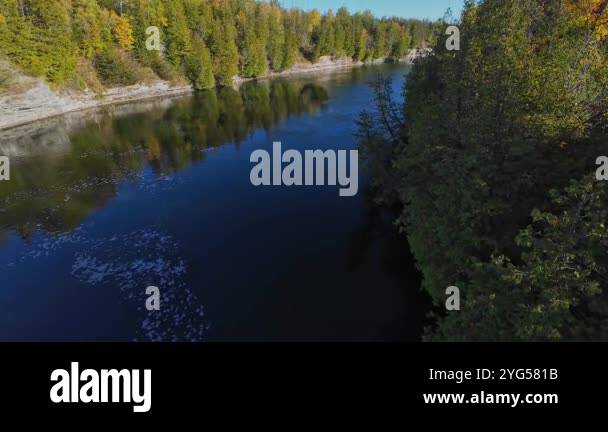View at south of Trent River falls from Ranney Gorge Suspension Bridge ...