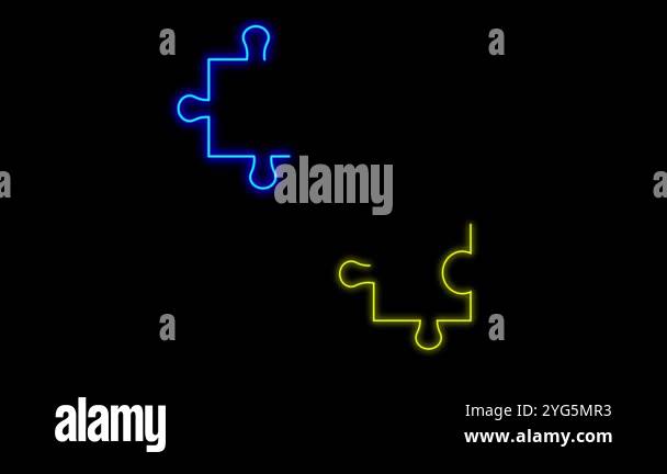 Animated Video of neon puzzle. Puzzle of four elements. Animation Of ...