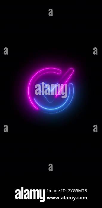 neon animation of checkmark sign clip art, moving blue and pink glowing ...