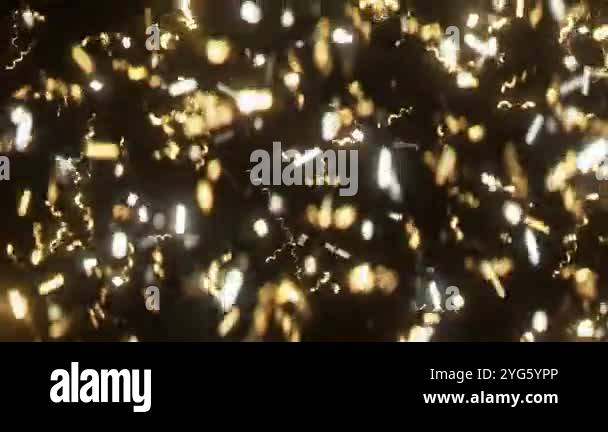Golden flickering confetti party popper falling on black background, 4K ...
