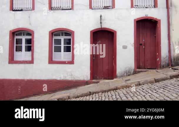 Close-up of a traditional colonial building in Ouro Preto, featuring ...