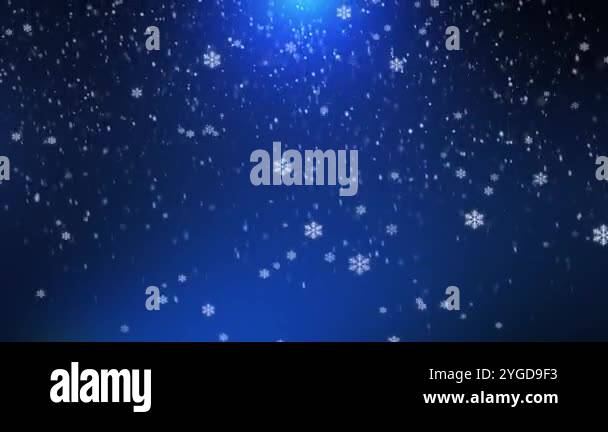Flying snow on a blue background. 4K motion graphics. snowfall overlay, background - winter ...