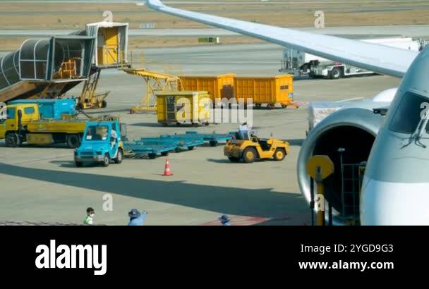 airport Runway Qatar Airways planes loading luggage view from the ...