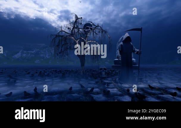 Grim Reaper In The Night Cemetery Stock Video Footage - Alamy