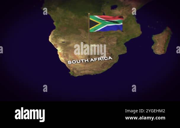 The Flag of South Africa on the World Map, South Africa map with flag ...