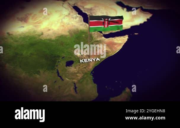 The Flag of Kenya on the World Map, Kenya map with flag 3d animation ...