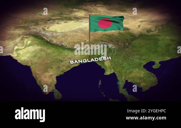 The Flag of Bangladesh on the World Map, Bangladesh map with flag 3d ...