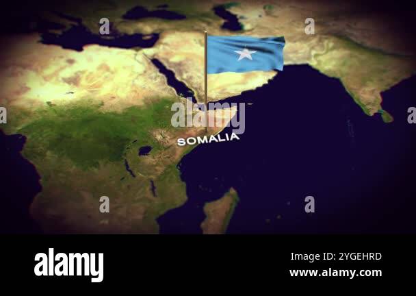 The Flag of Somalia on the World Map, Somalia map with flag 3d ...