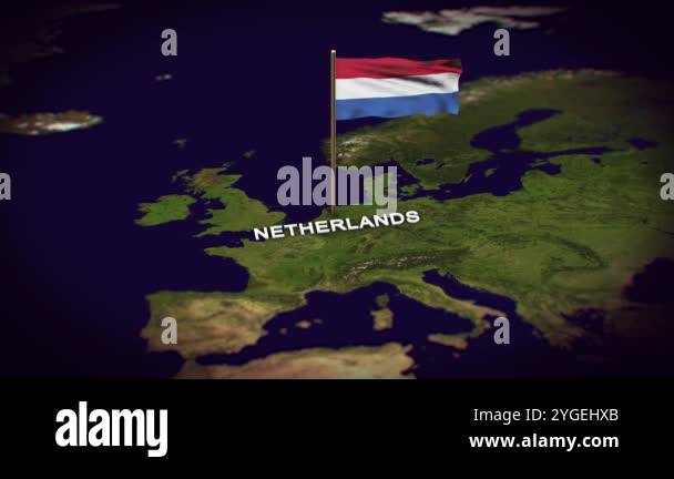 The Flag of Netherlands on the World Map, Netherlands map with flag 3d ...
