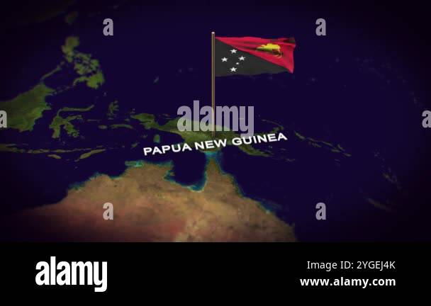 The Flag of Papua New Guinea on the World Map, Papua New Guinea map ...