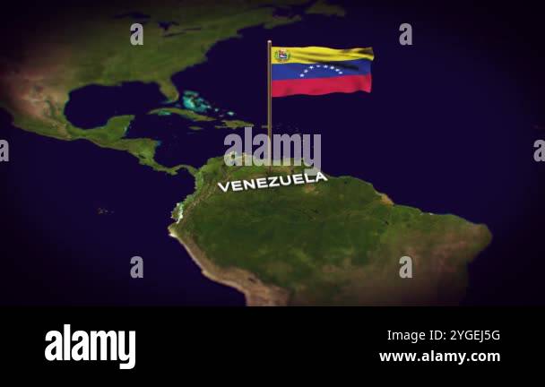 The Flag of Venezuela on the World Map, Venezuela map with flag 3d ...