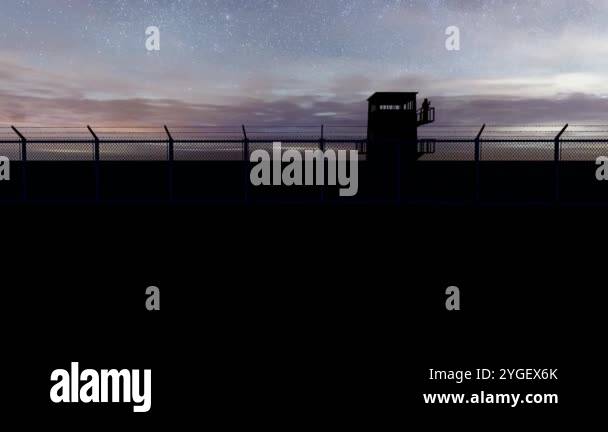 Soldier Watching The Military Watchtower At Night Stock Video Footage ...