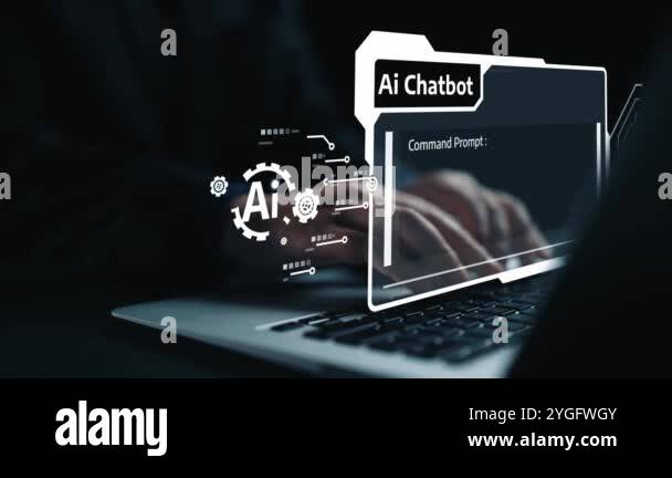 Human interact with AI artificial intelligence virtual assistant chatbot in concept of AI ...