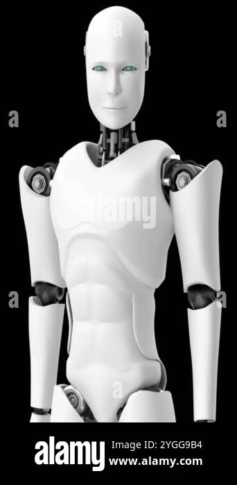 Futuristic robot , artificial intelligence CGI on black and green background . Robotic man 3D ...