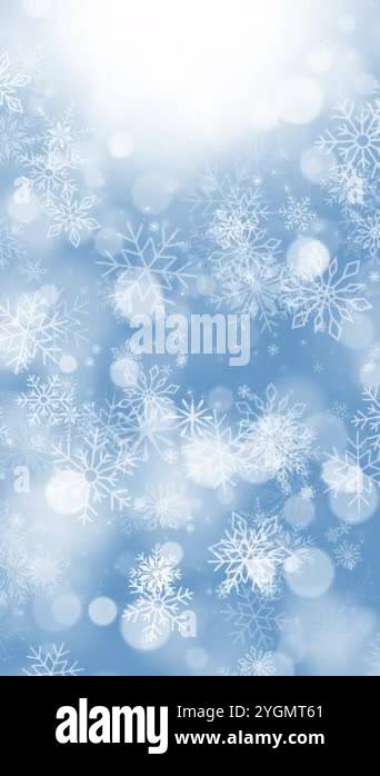 Cute falling snow flakes animation. Snowfall sky white teal blue ...