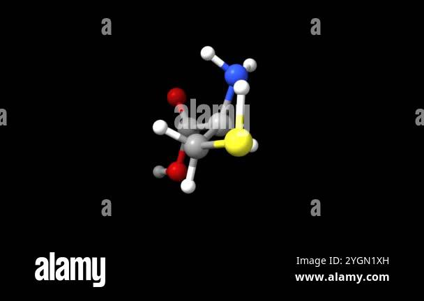 Structure of the amino acid DL-cysteine. Animated 3D ball-and-stick and ...