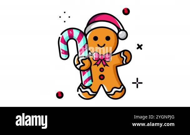 Gingerbread with candy animated icon. Seamless looping video with alpha ...
