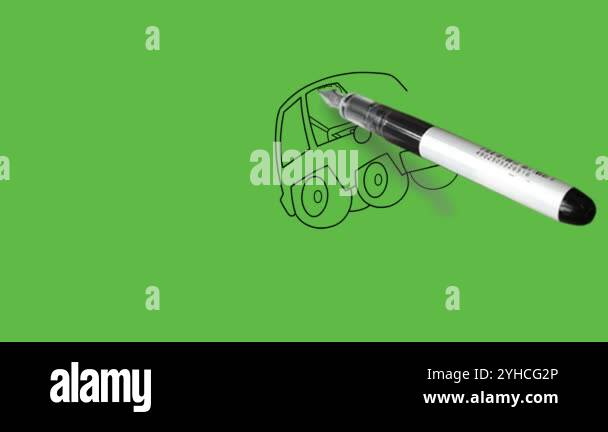 draw young man driving car on road in high speed with black outline on ...