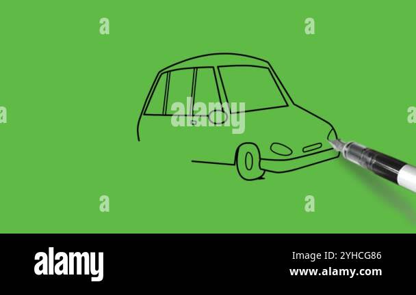 draw defected car where young man act of pushing it from back with ...