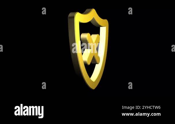 3d golden shield icon with cross mark animation Stock Video Footage - Alamy