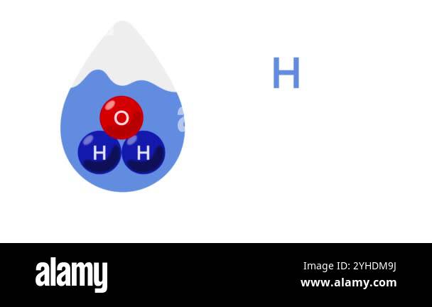 Motion of a water molecule (HO), showcasing its composition with two hydrogen atoms and one ...