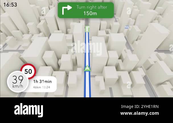 A navigation animation showing a route from point A to point B ...