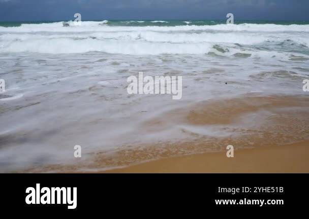 landscape view of sea wave splash in phuket bay with strong wind and ...