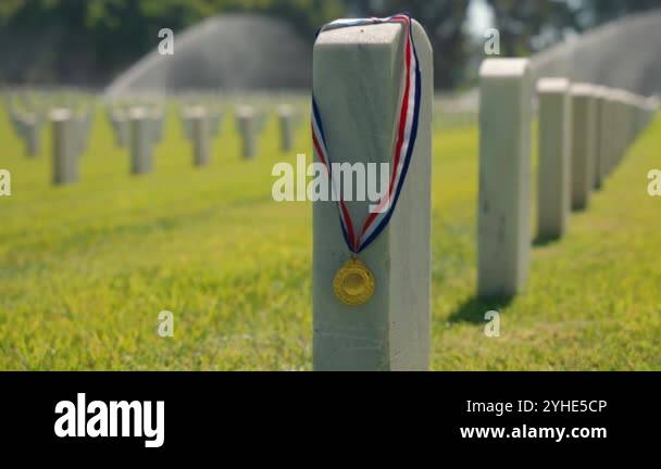 veteran receives a medal of honor during a national cemetery. World War ...