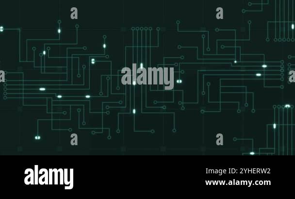 futuristic movement of green matrix digital vertical and horizontal circuit lines like ...