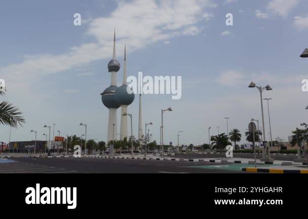 Kuwait City - May 16, 2024 - the beach promenade at the Kuwait Towers ...