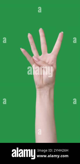 Vertical video. Counting hand. Countdown gesture. Ready signal. Female fingers showing numbers ...