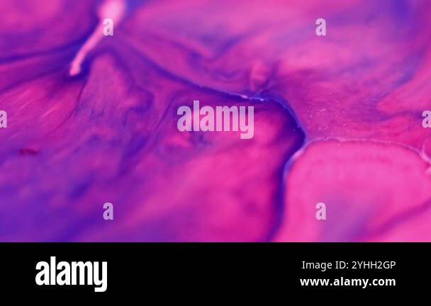 Ink drip. Liquid spill. Defocused blue pink color glowing acrylic ...