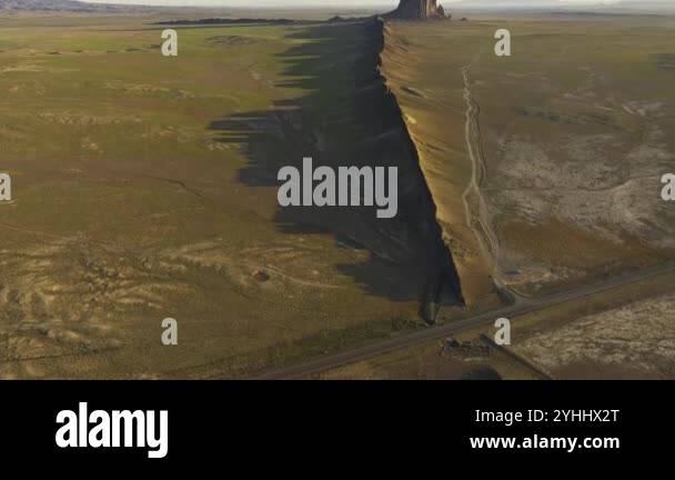 Stunning aerial view captured by a drone of Shiprock, an iconic rock ...