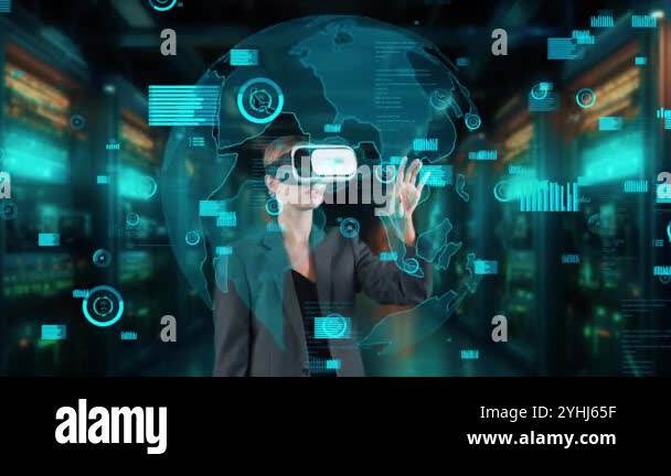 Businesswoman selecting change dynamic market data world scattering ...