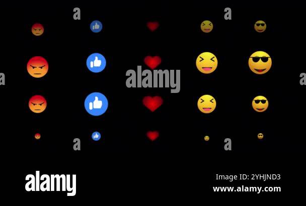 4K live reactions of icons and emojis in an alpha channel. Social media ...