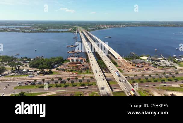 Highway bridge construction in Ellenton, Florida. Development of ...